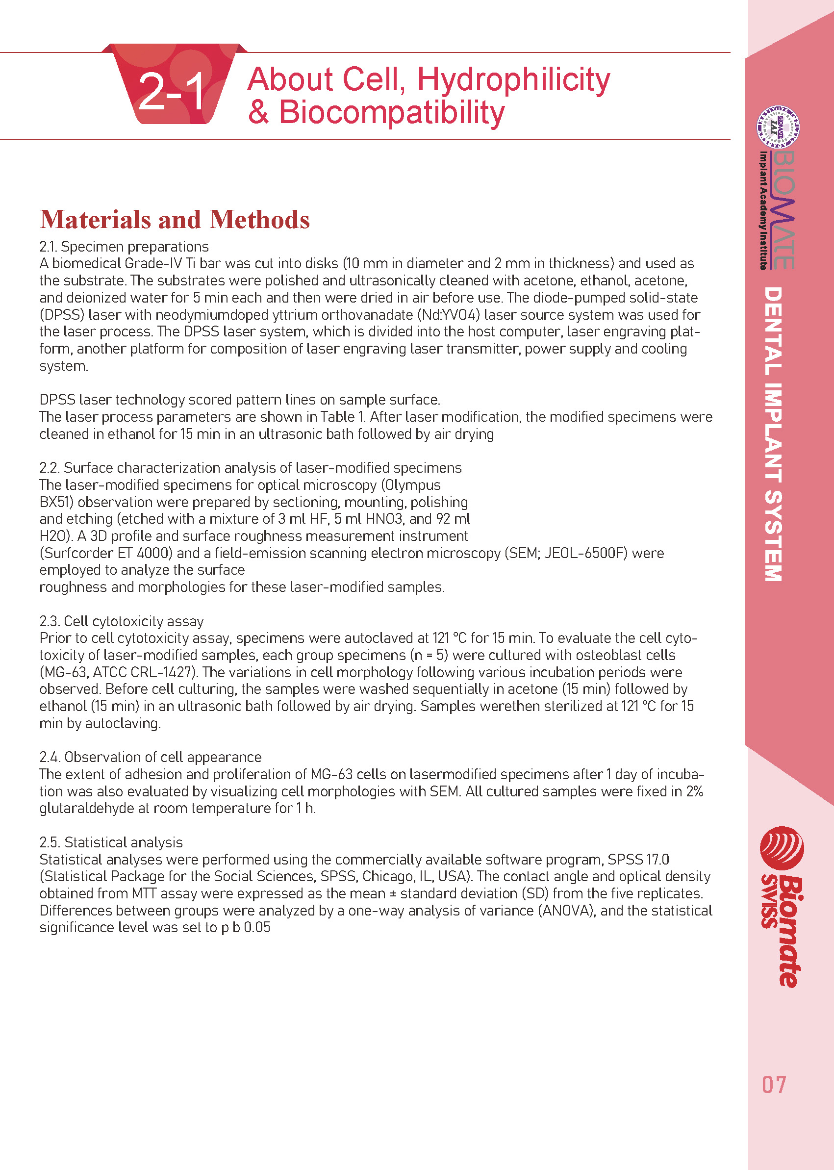 BiomateSWISS Literature Review-Biomate-IAI Implant Academy Institute